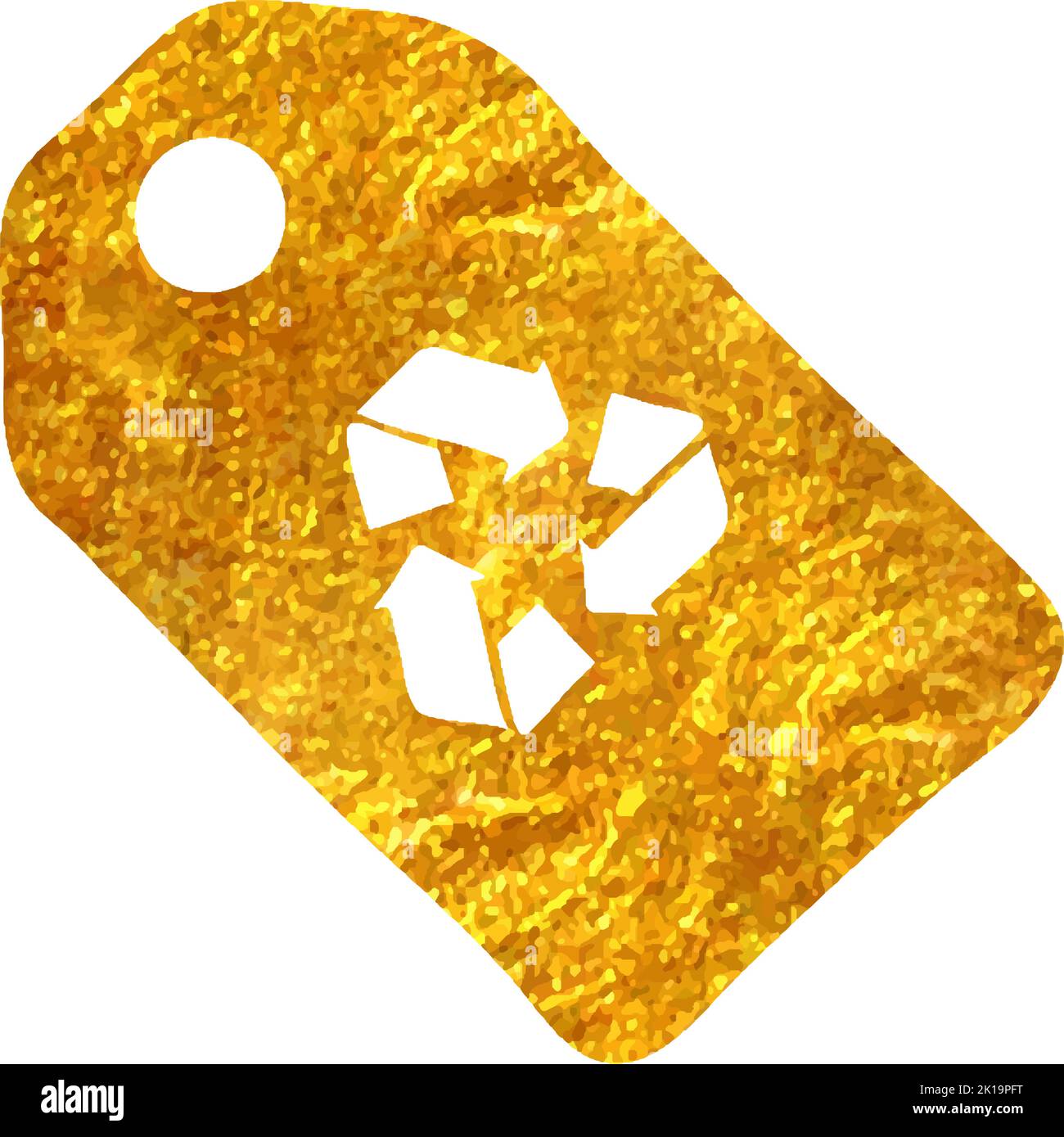 Hand drawn Recycle label icon in gold foil texture vector illustration ...