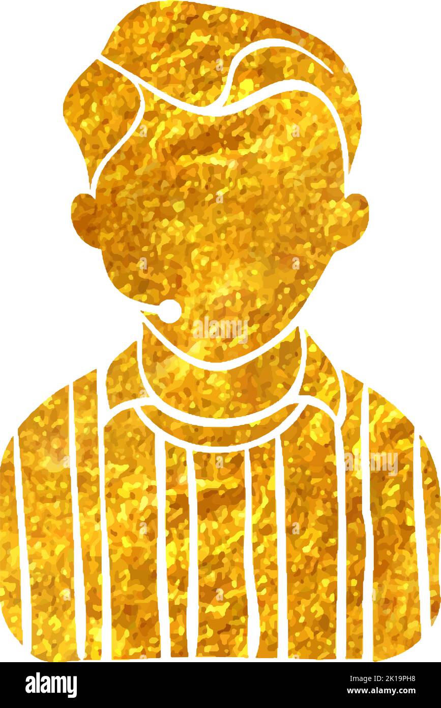 Hand drawn Referee avatar icon in gold foil texture vector illustration ...