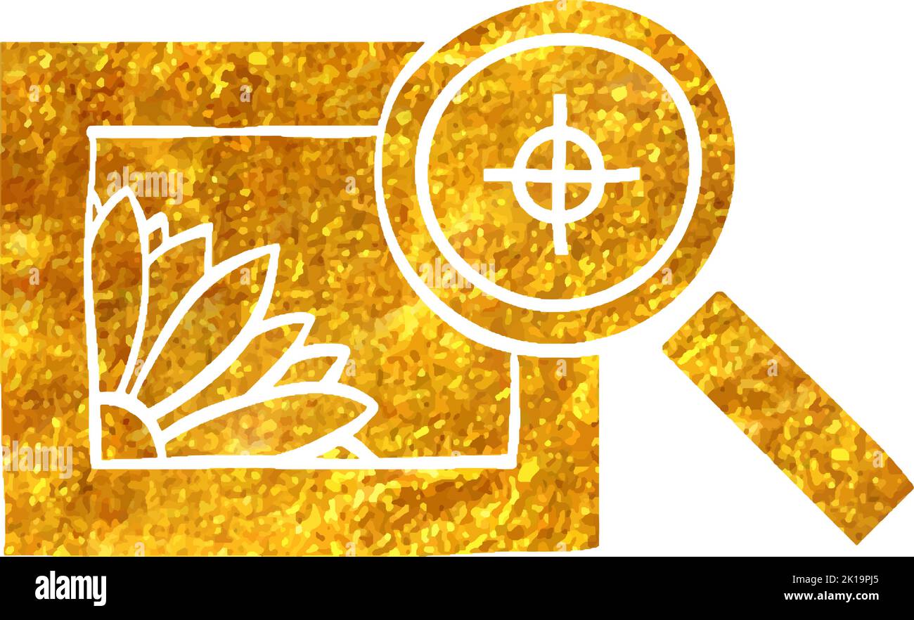 Hand drawn Printing quality control icon in gold foil texture vector ...