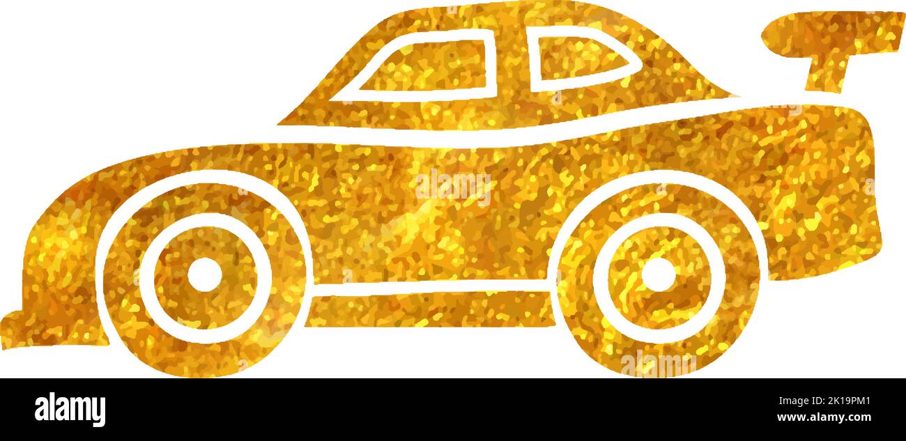 Hand drawn Race car icon in gold foil texture vector illustration Stock ...