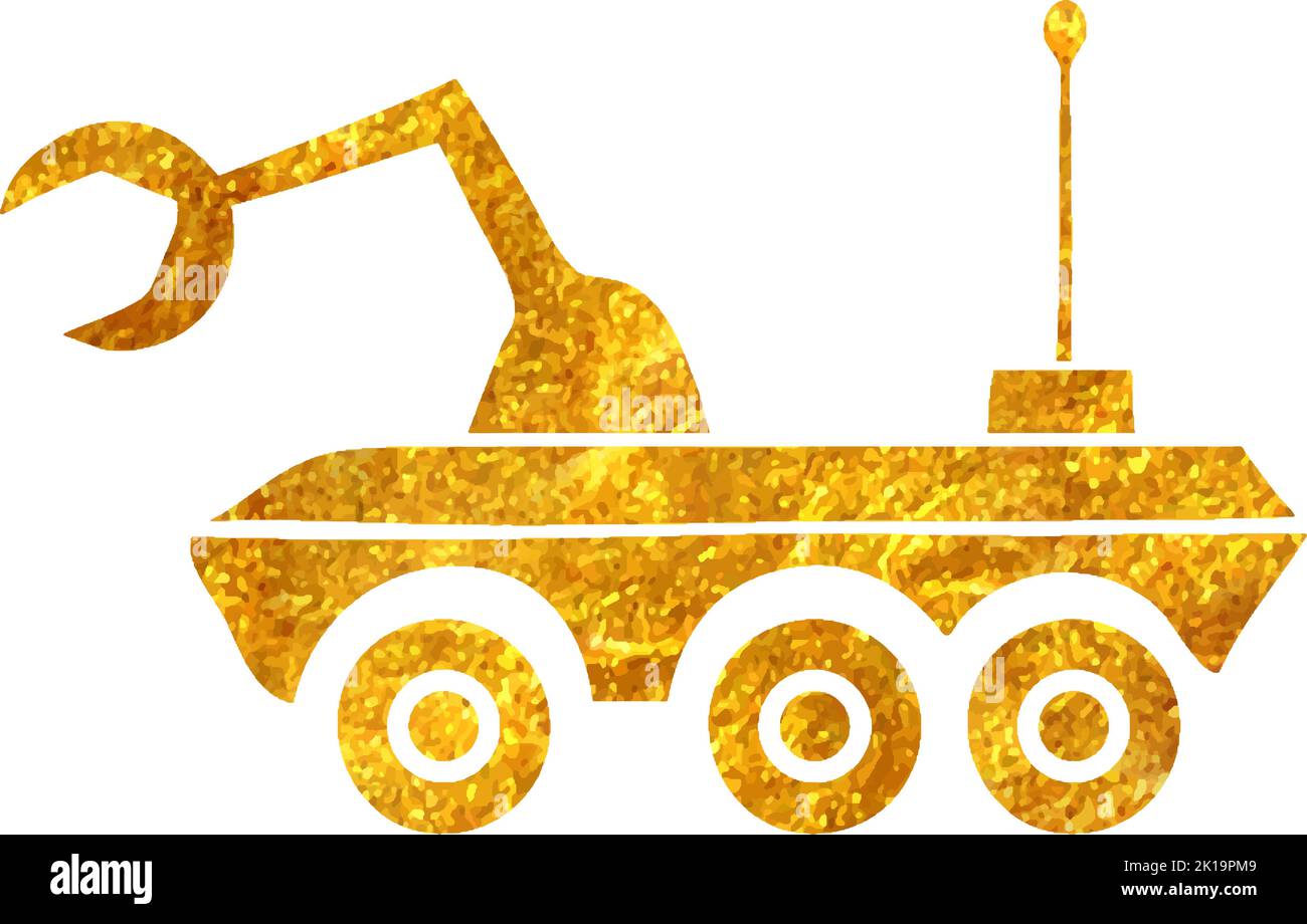 Hand drawn Space rover icon in gold foil texture vector illustration ...