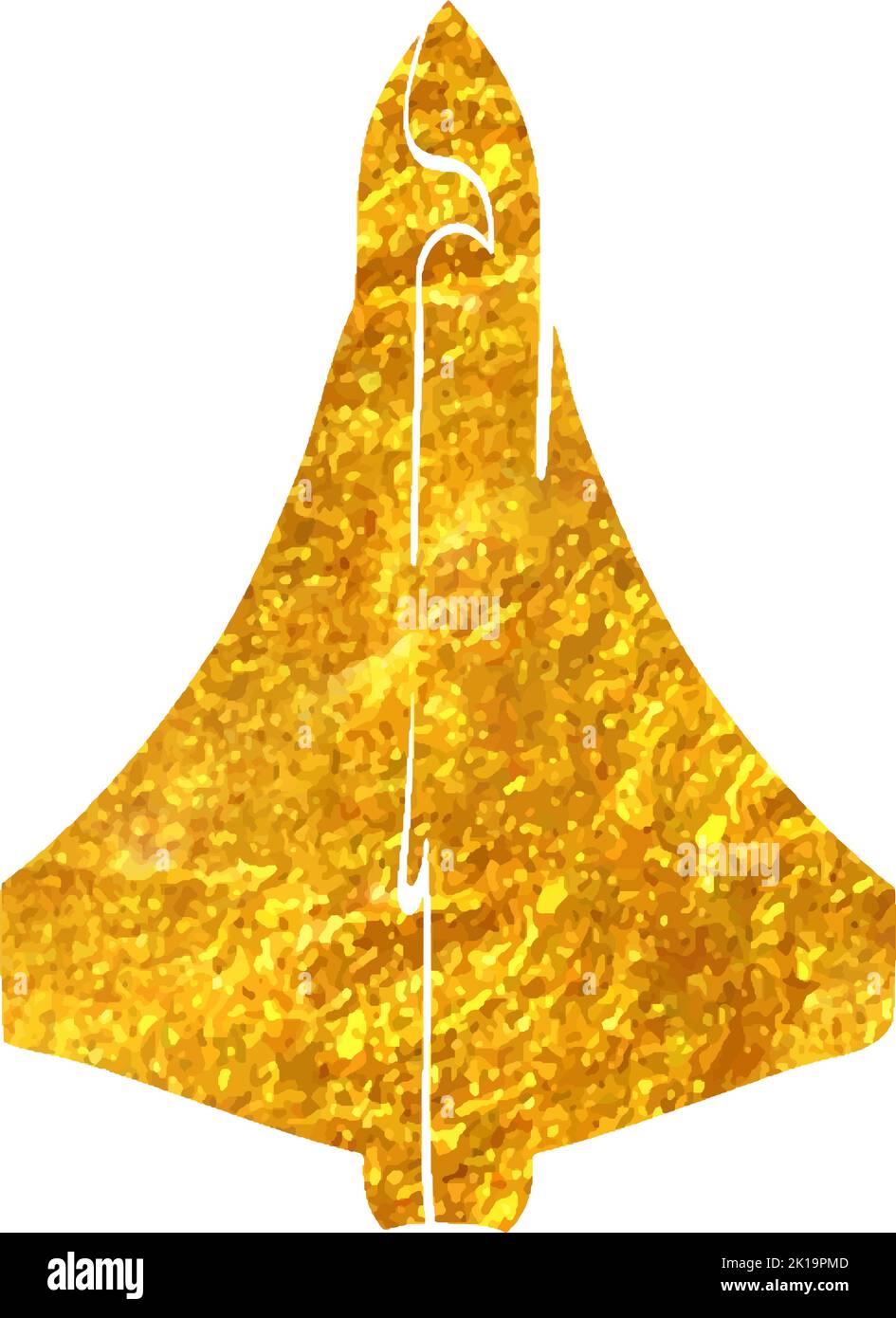 Hand drawn Supersonic airplane icon in gold foil texture vector ...