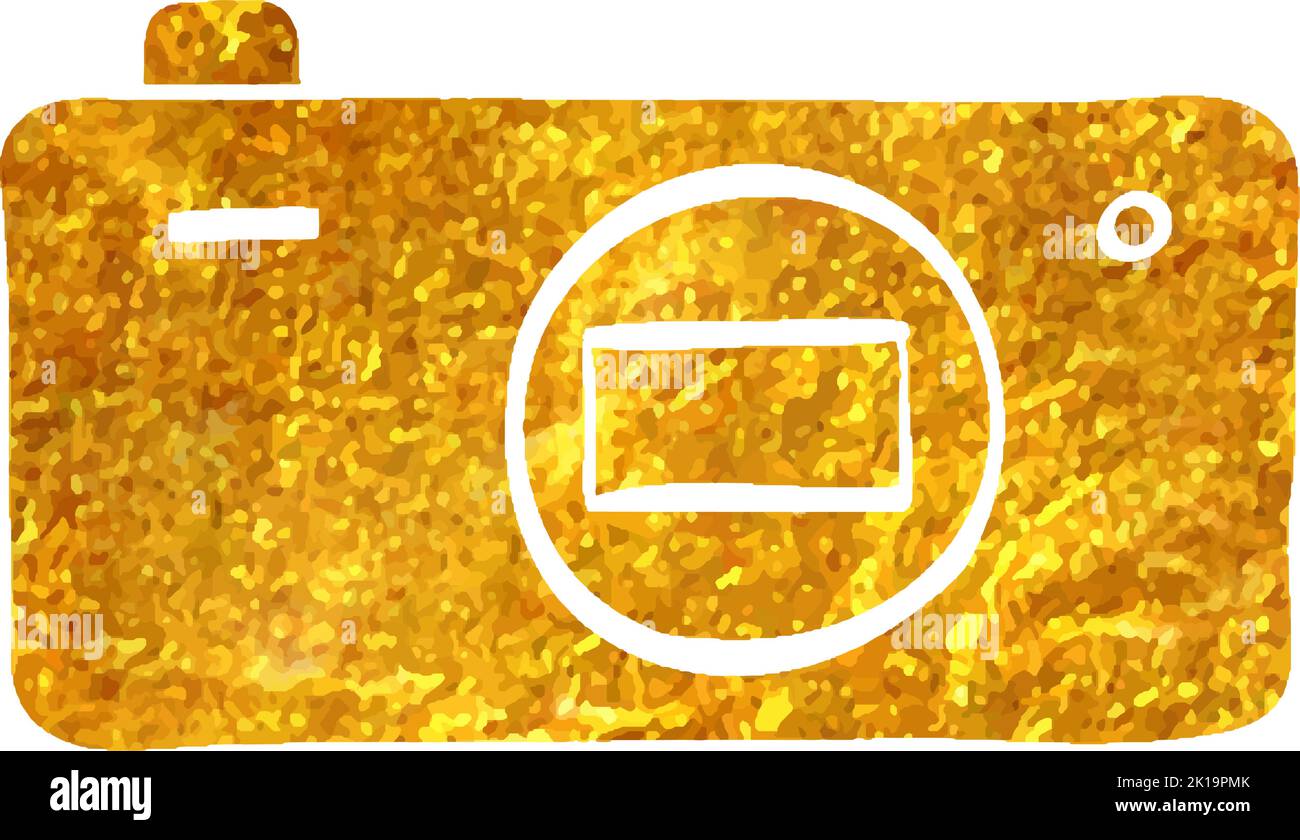 Hand drawn Camera icon in gold foil texture vector illustration Stock ...