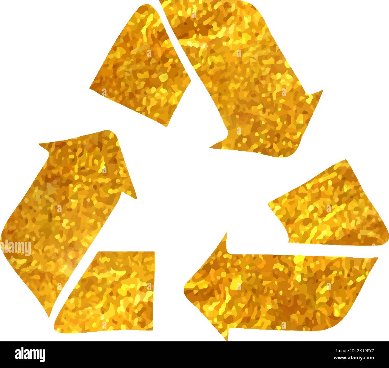 Hand drawn Recycle symbol icon in gold foil texture vector illustration ...