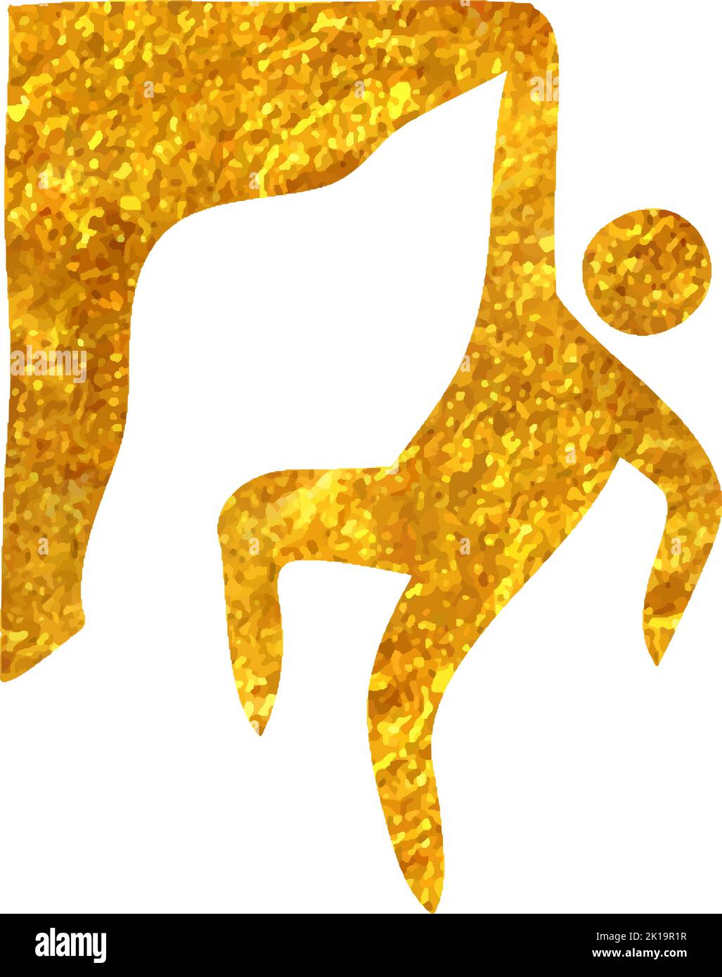 Hand drawn Rock climbing icon in gold foil texture vector illustration ...