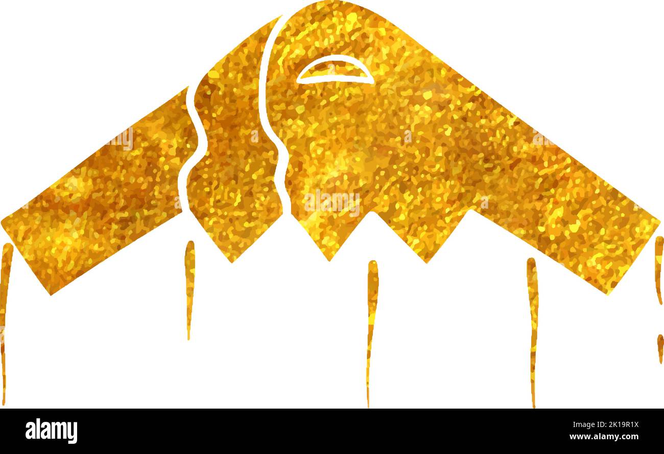 Hand drawn Stealth bomber icon in gold foil texture vector illustration ...