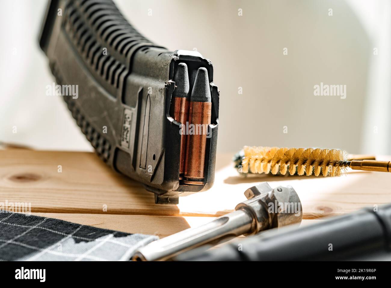 Gunsmith's working table for gun cleaning and maintaining Stock Photo ...