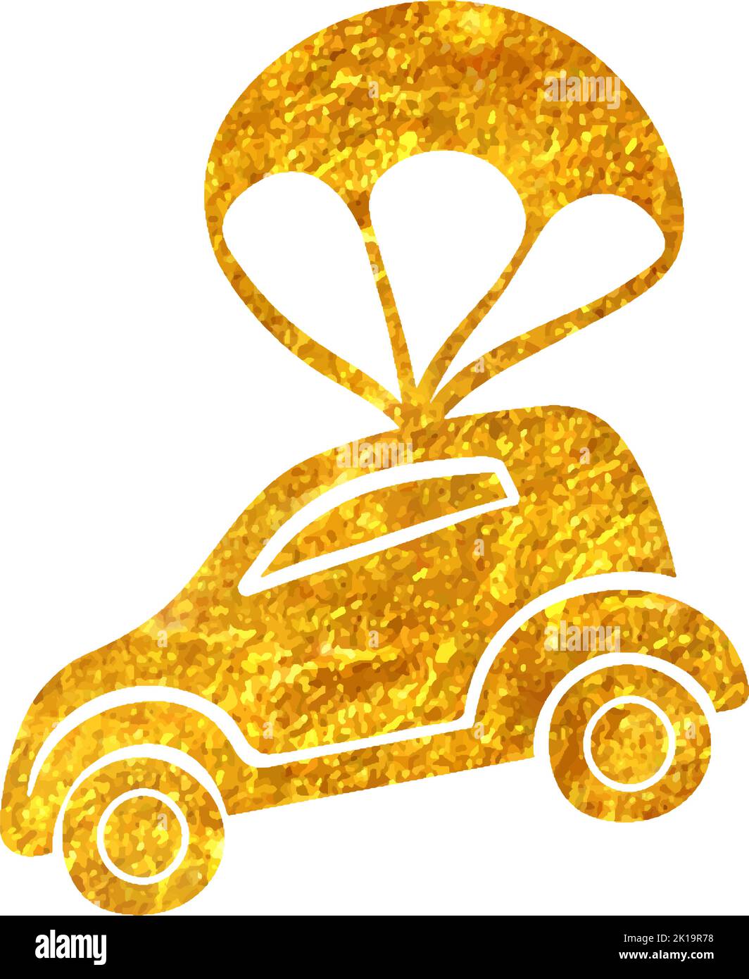 Hand drawn Car parachute icon in gold foil texture vector illustration ...