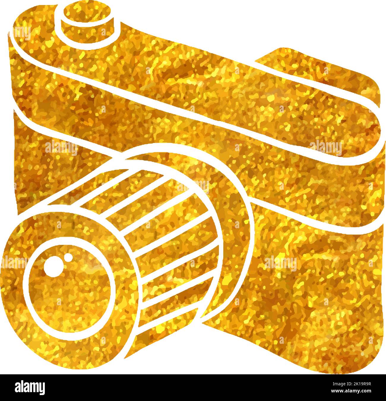 Hand drawn Range finder camera icon in gold foil texture vector ...