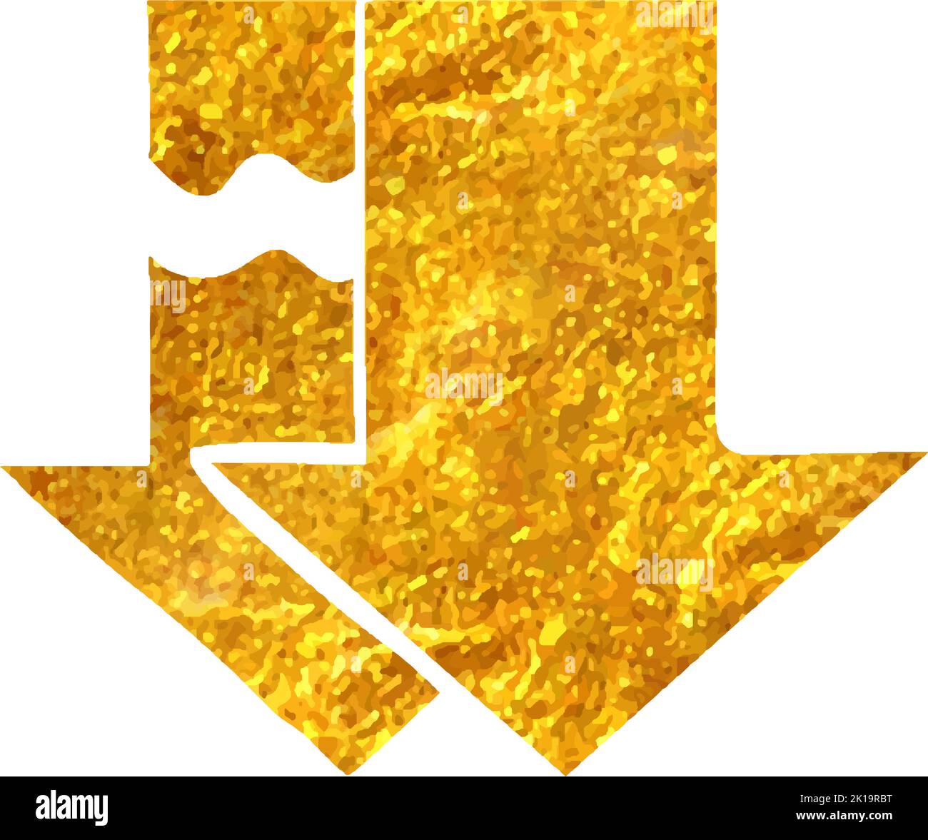 Hand drawn Download arrow icon in gold foil texture vector illustration ...
