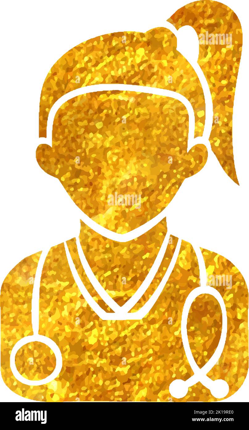 Hand drawn Woman doctor icon in gold foil texture vector illustration ...