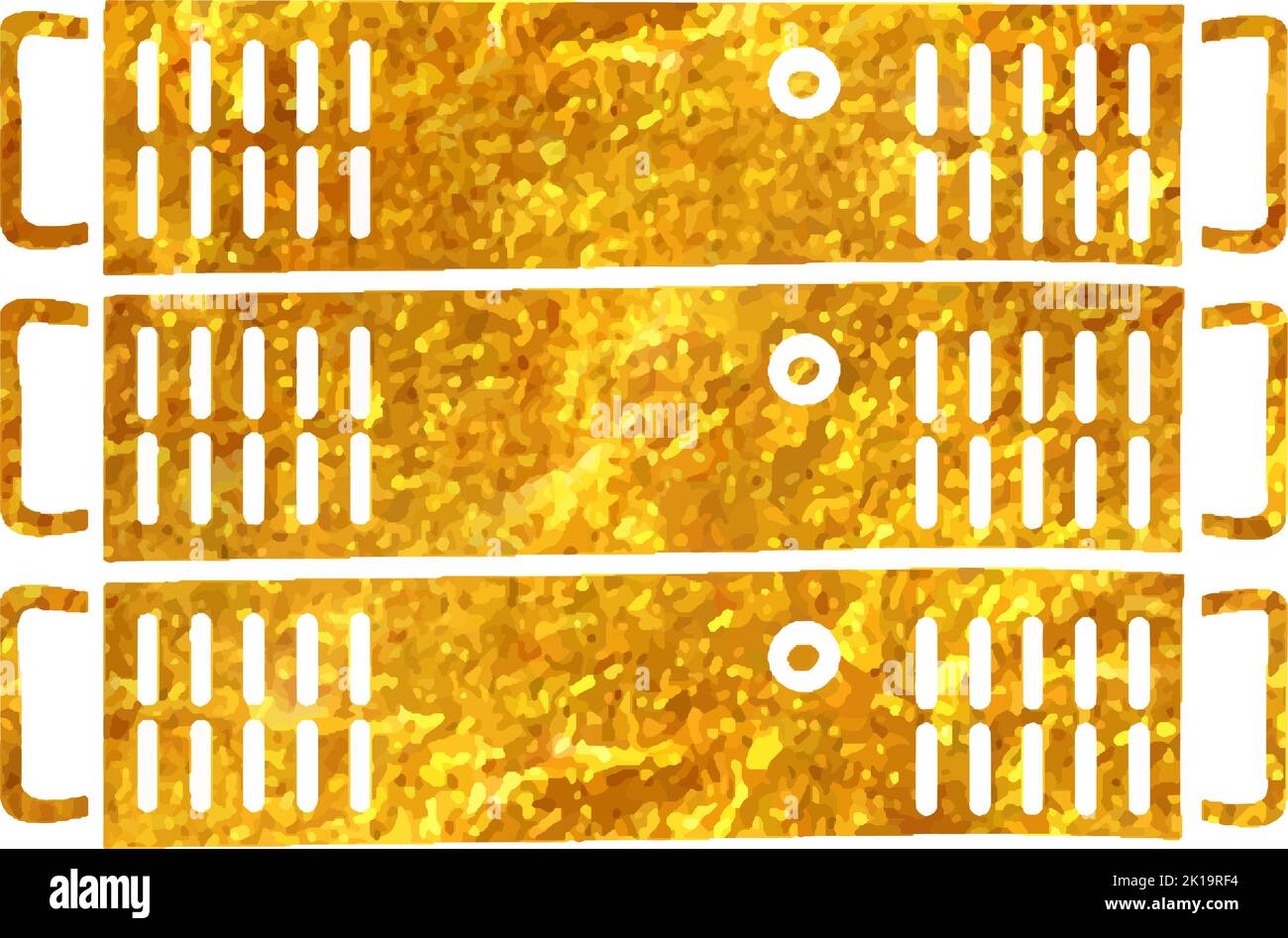 Hand drawn Server rack icon in gold foil texture vector illustration ...