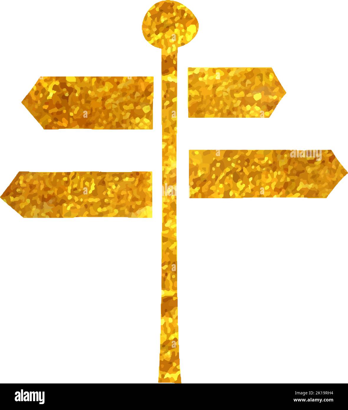 Hand drawn Road sign post icon in gold foil texture vector illustration ...