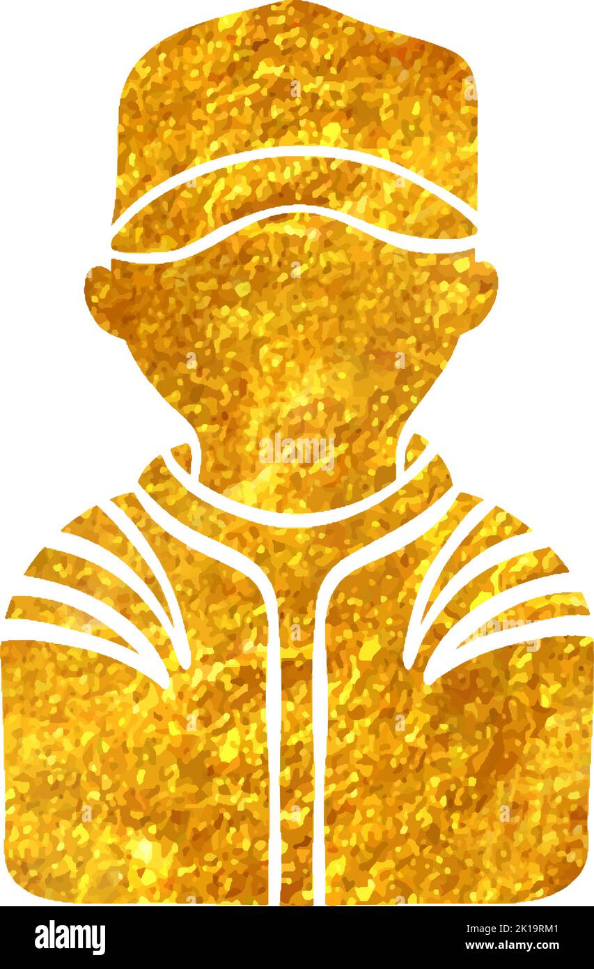 Hand drawn Racer avatar icon in gold foil texture vector illustration ...