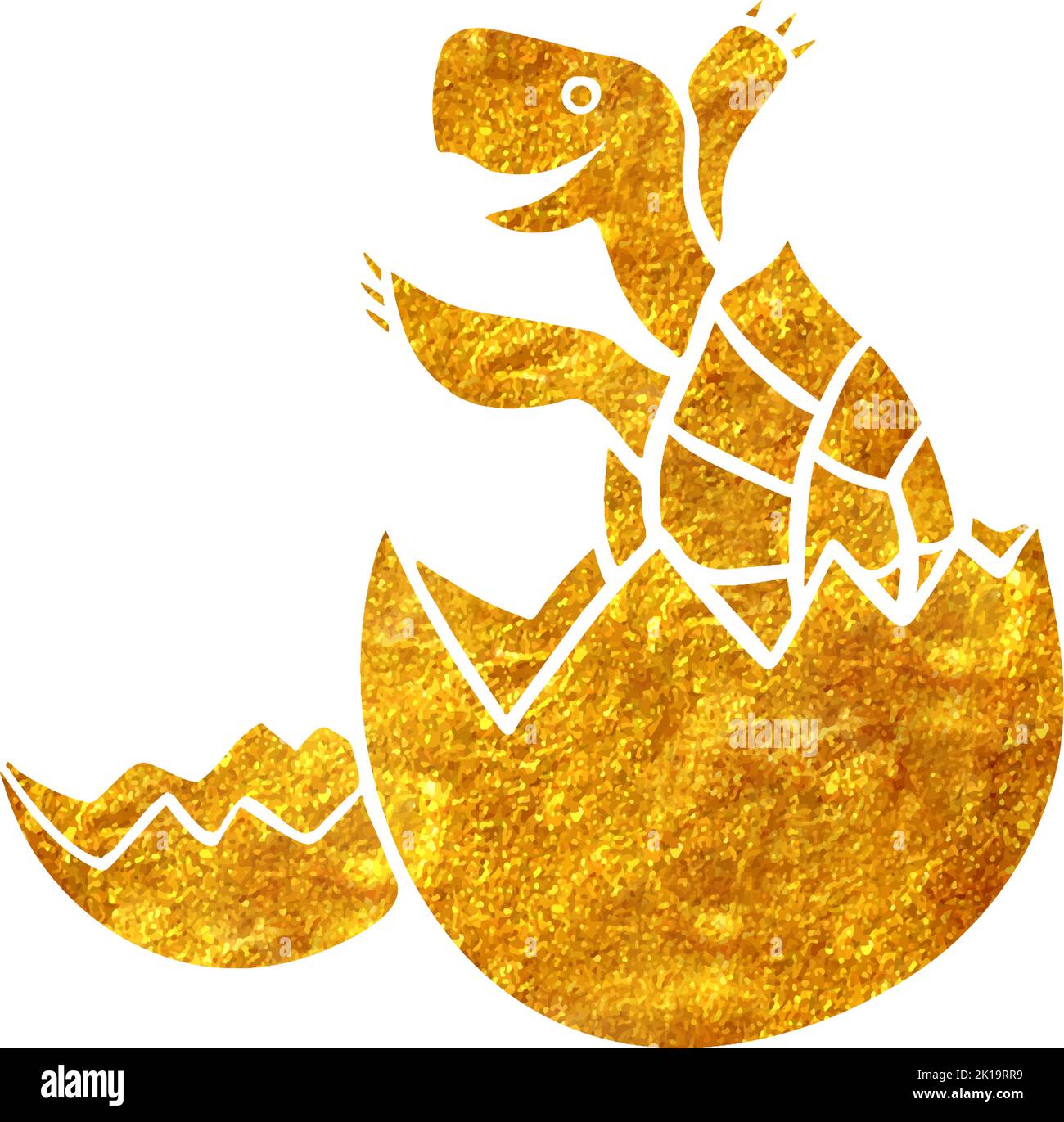 Hand drawn tortoise hatching icon in gold foil texture vector ...