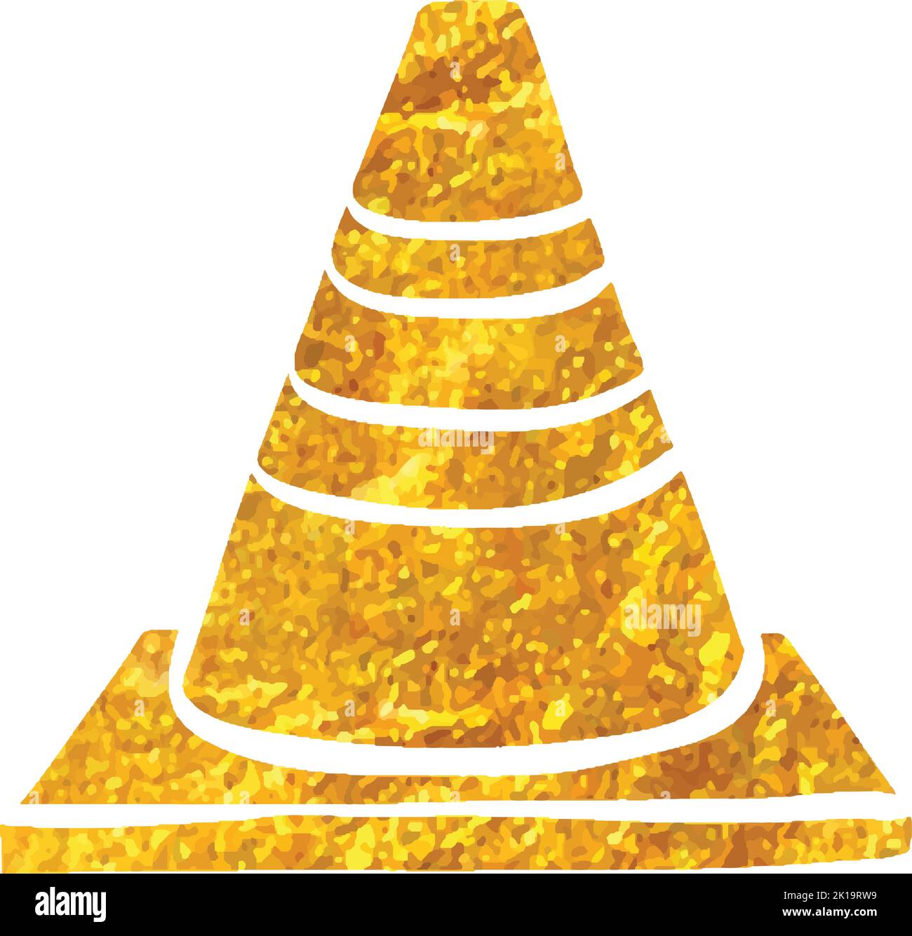 Hand drawn Road sign cone icon in gold foil texture vector illustration ...