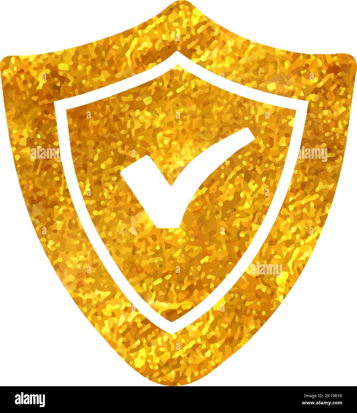 Hand drawn Shield icon with checkmark in gold foil texture vector ...