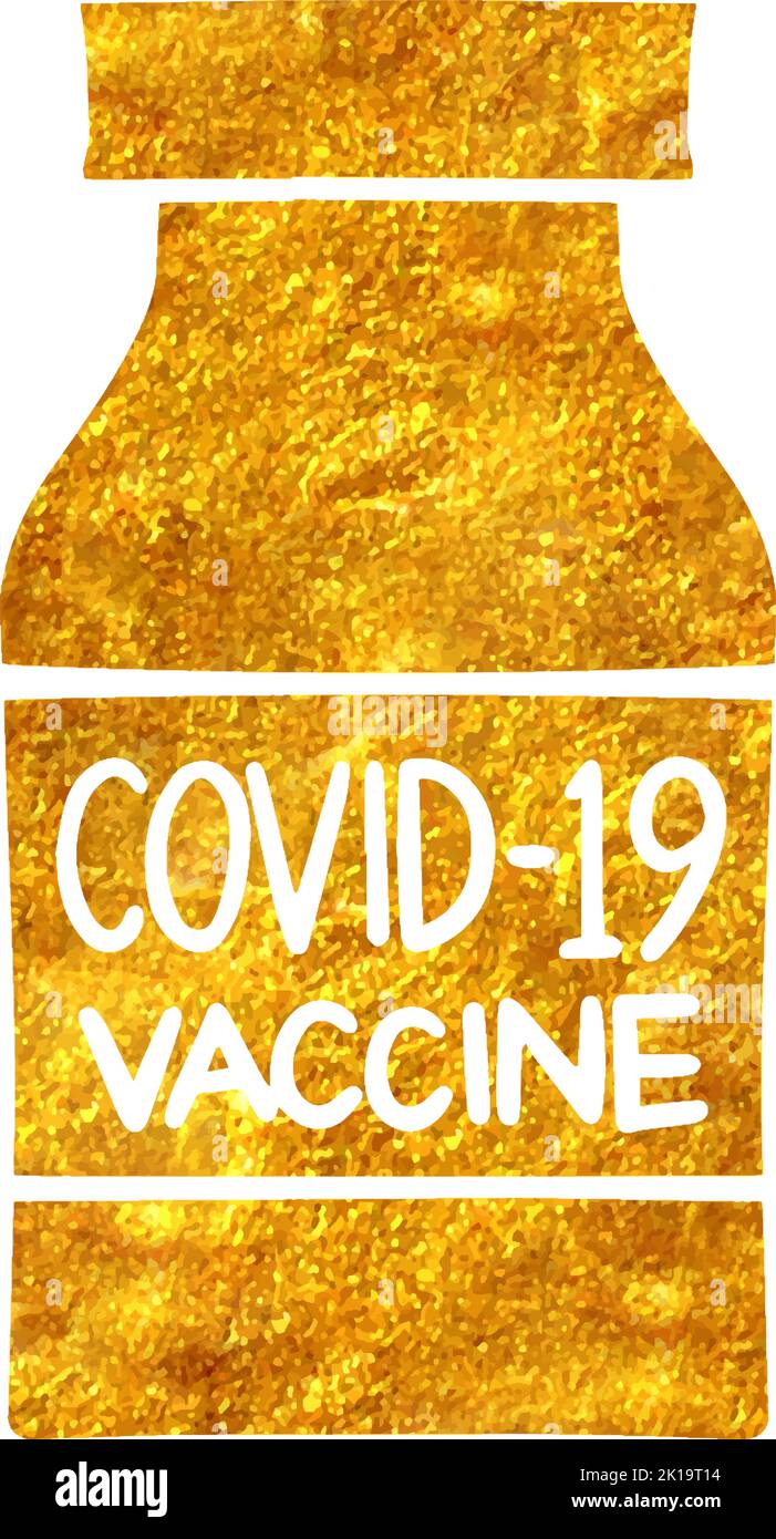 Hand drawn vaccine vial icon in gold foil texture vector illustration ...