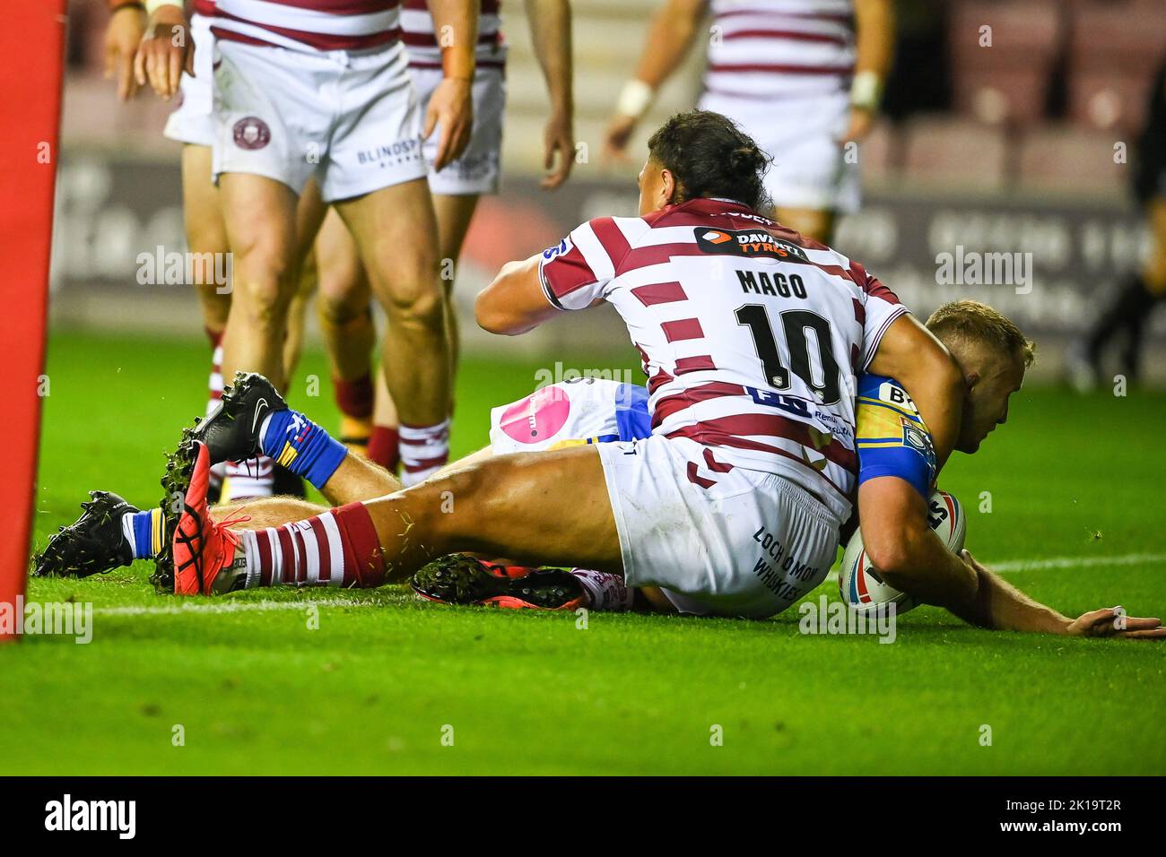 Jarrod O’Connor #24 of Leeds Rhinos goes over for a try during the ...