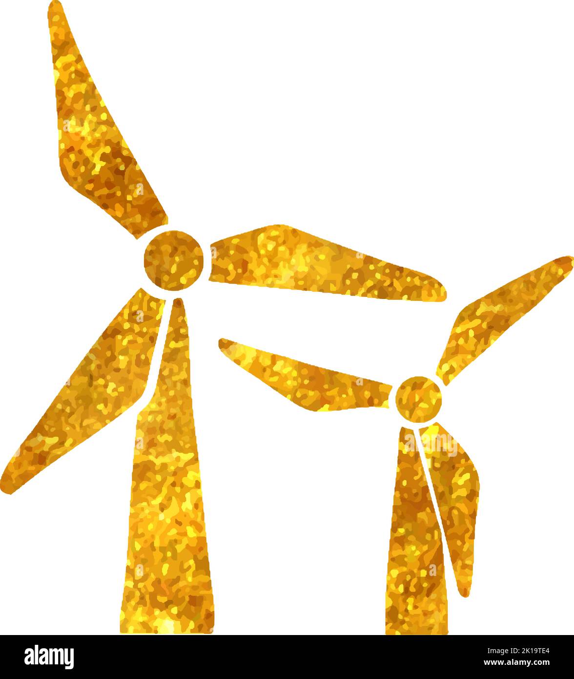 Hand drawn Wind turbine icon in gold foil texture vector illustration ...