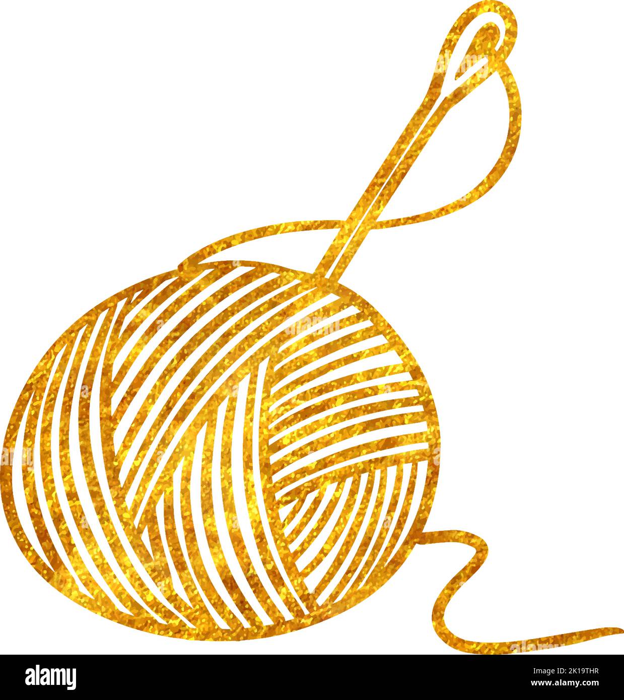 Hand drawn gold foil texture Yarn and needles illustration. Hand craft ...