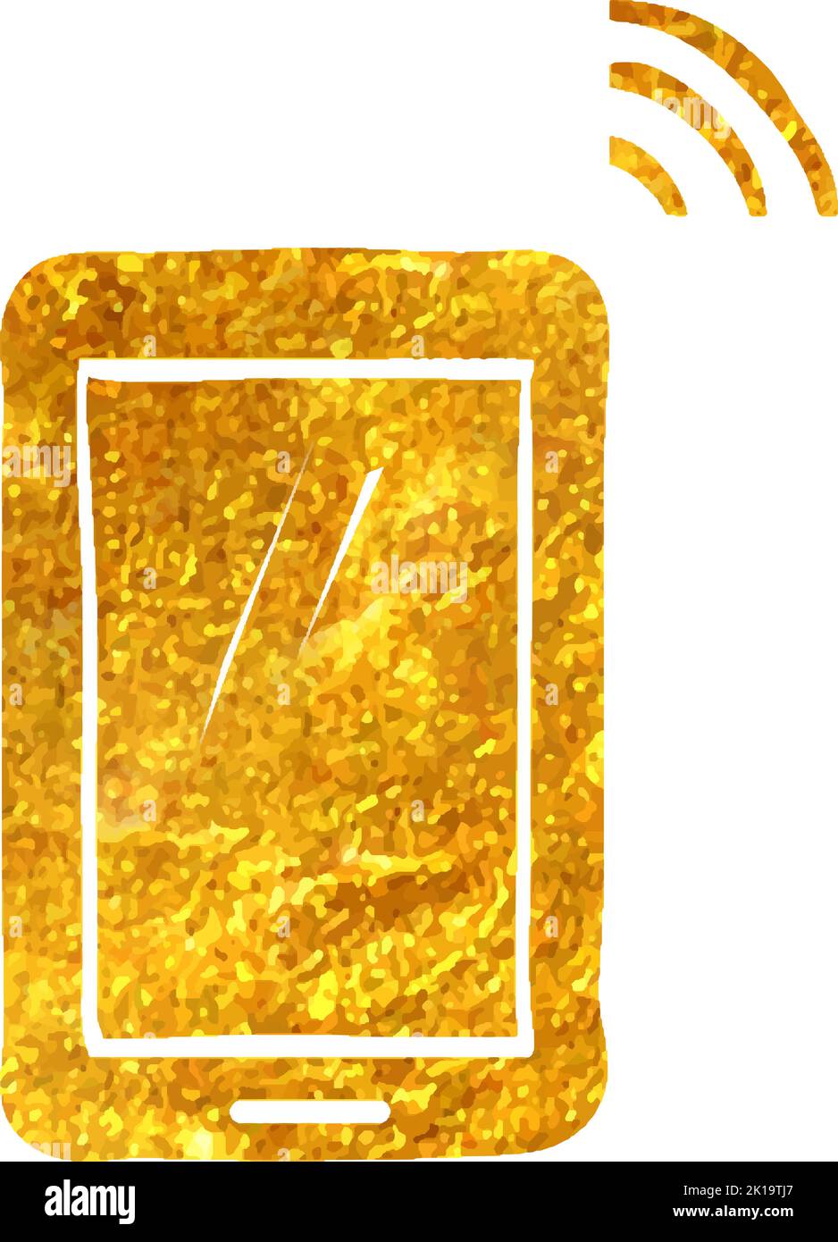 Hand drawn Smartphone icon in gold foil texture vector illustration ...