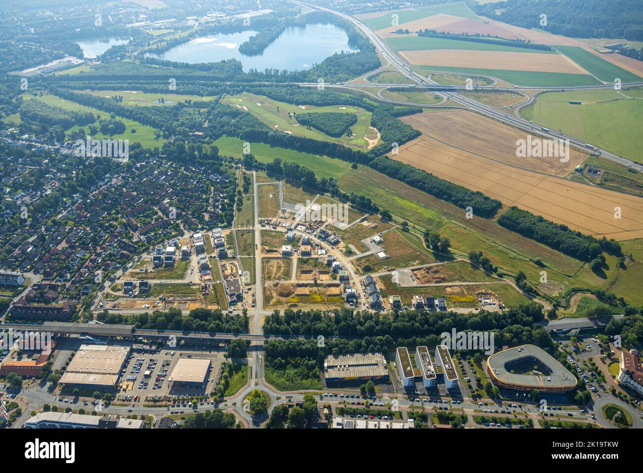 Aerial view, Angerbogen, new development area Am Alten Angerbach ...