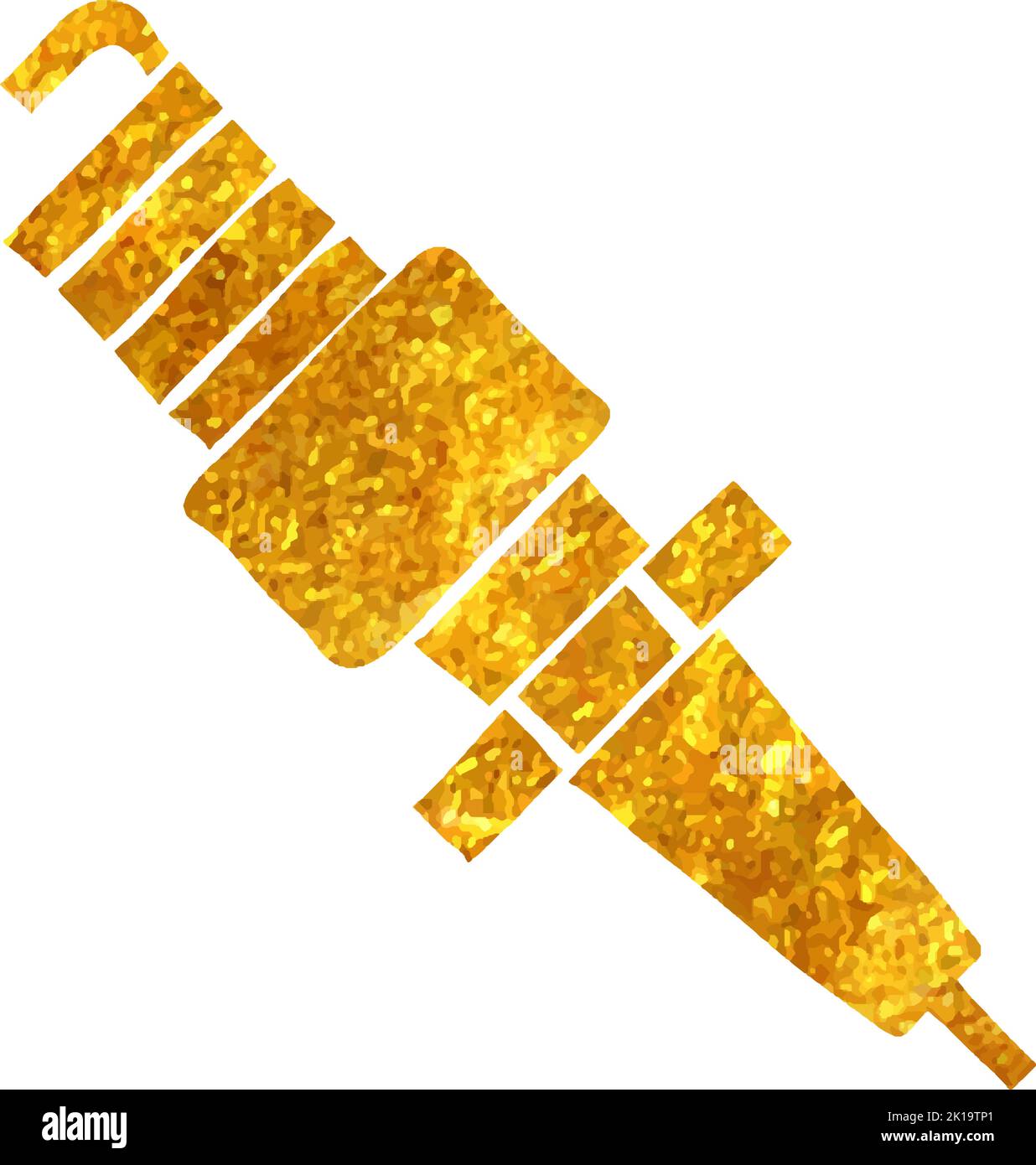 Hand drawn Spark plug icon in gold foil texture vector illustration ...