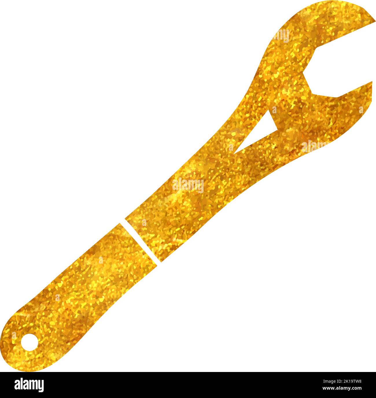 Hand drawn bicycle spanner icon in gold foil texture vector ...