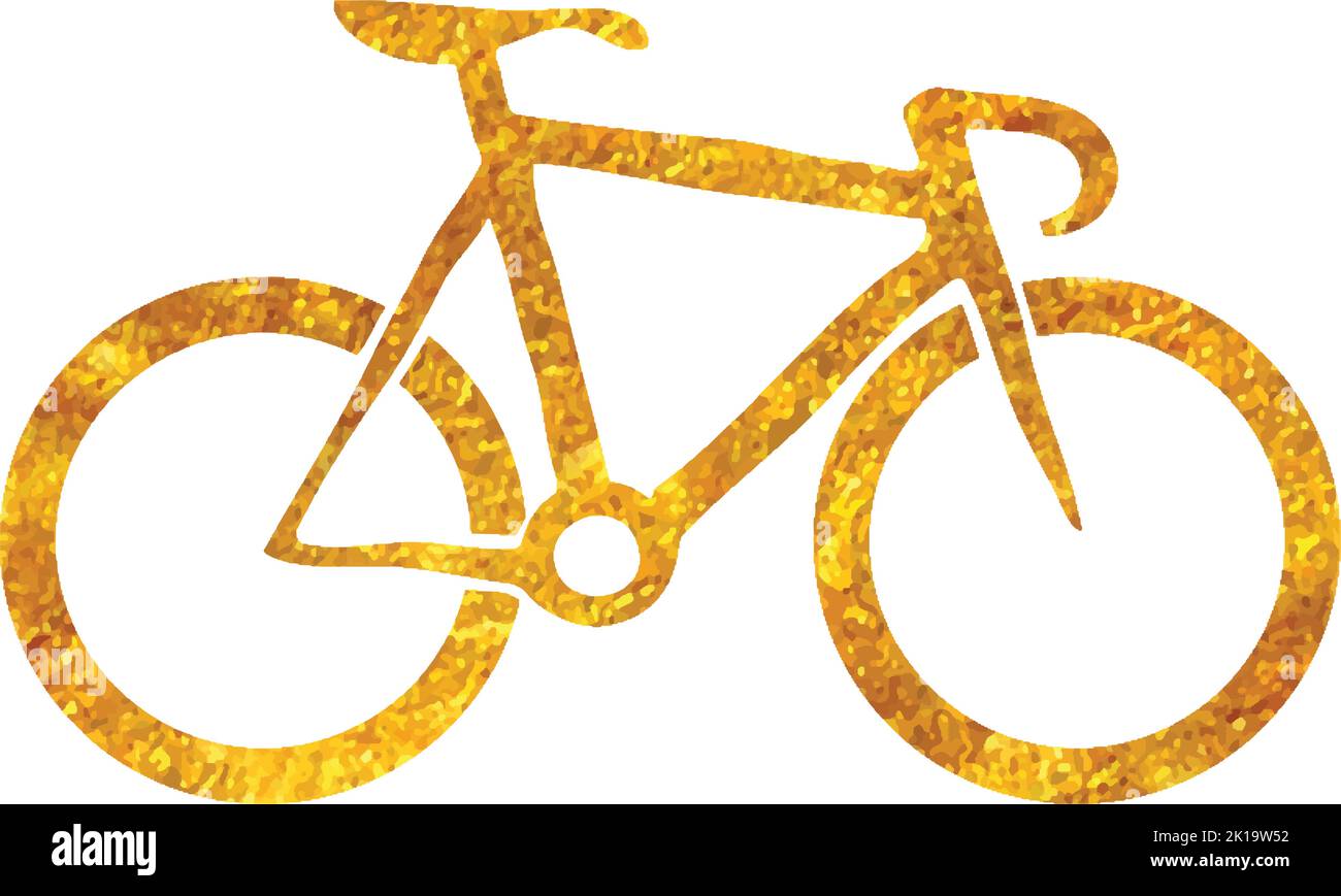 Hand drawn Track bike icon in gold foil texture vector illustration ...