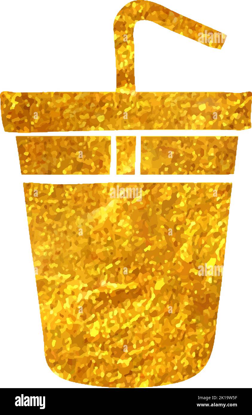 Hand drawn Soft drink icon in gold foil texture vector illustration ...