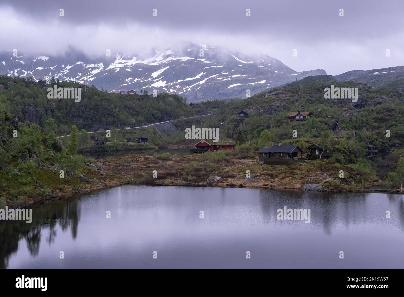 Wonderful landscapes in Norway. Vestland. Beautiful scenery of houses ...