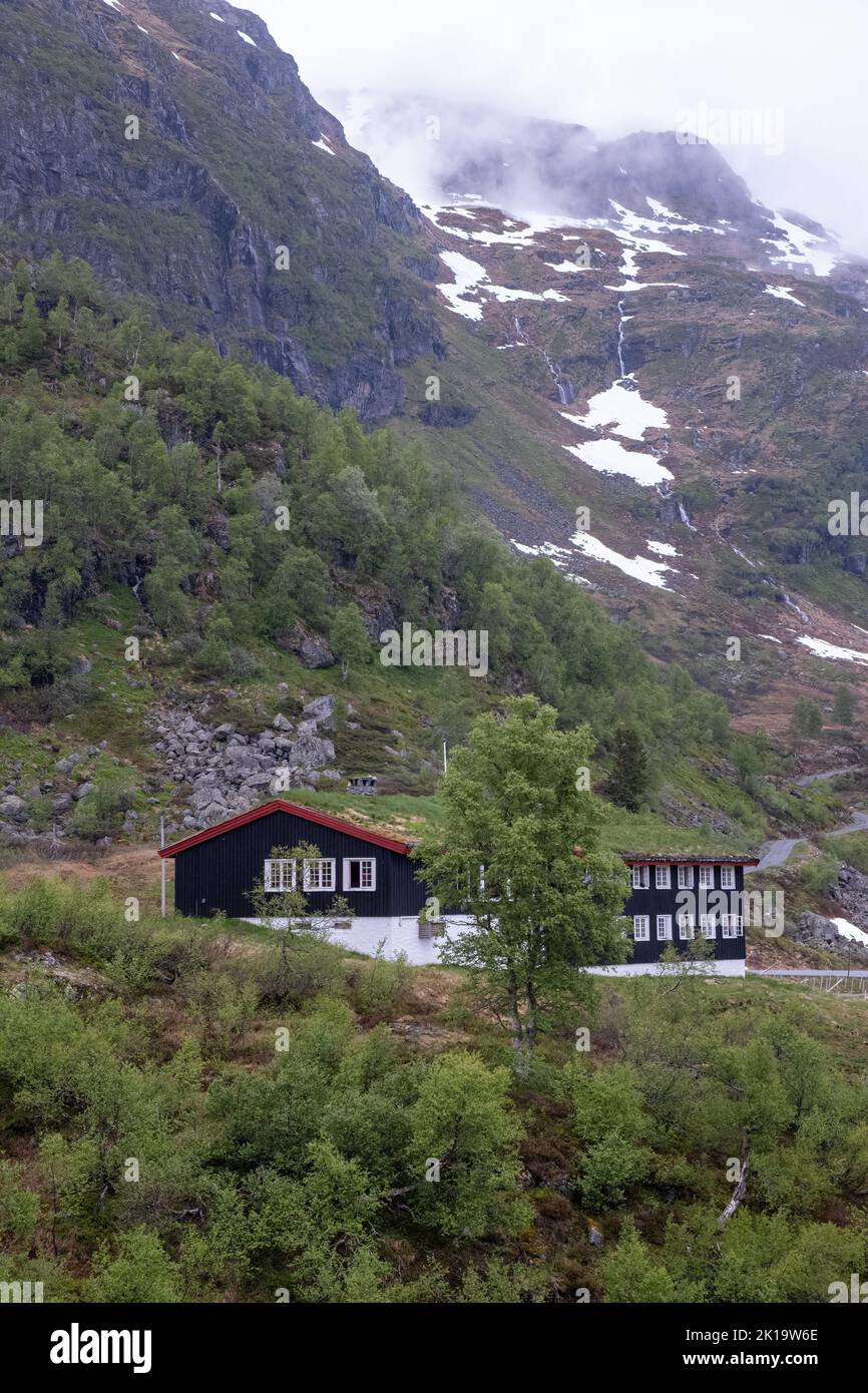 Wonderful landscapes in Norway. Vestland. Beautiful scenery of houses ...