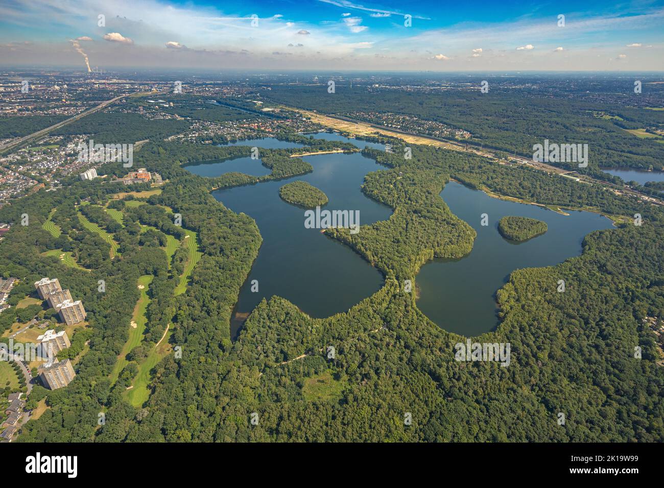 Aerial view, 6-lakes plateau, Wedau, Duisburg, Ruhr area, North Rhine ...