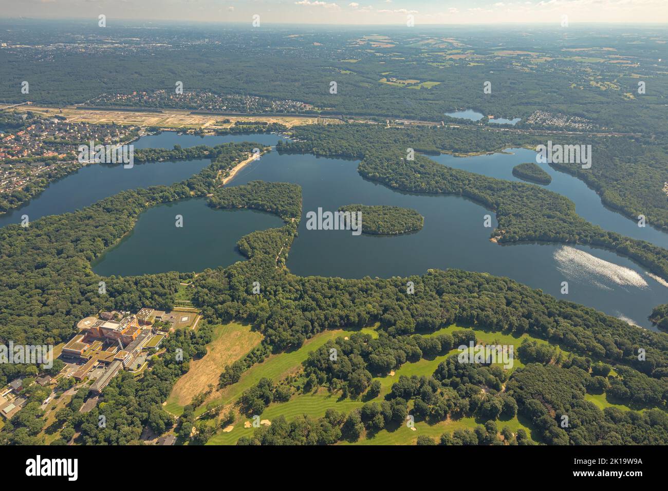 Aerial view, 6-lakes plateau, Wedau, Duisburg, Ruhr area, North Rhine ...