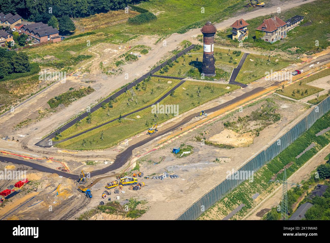 Aerial view, noise barrier, planned Duisburg residential quarter at ...