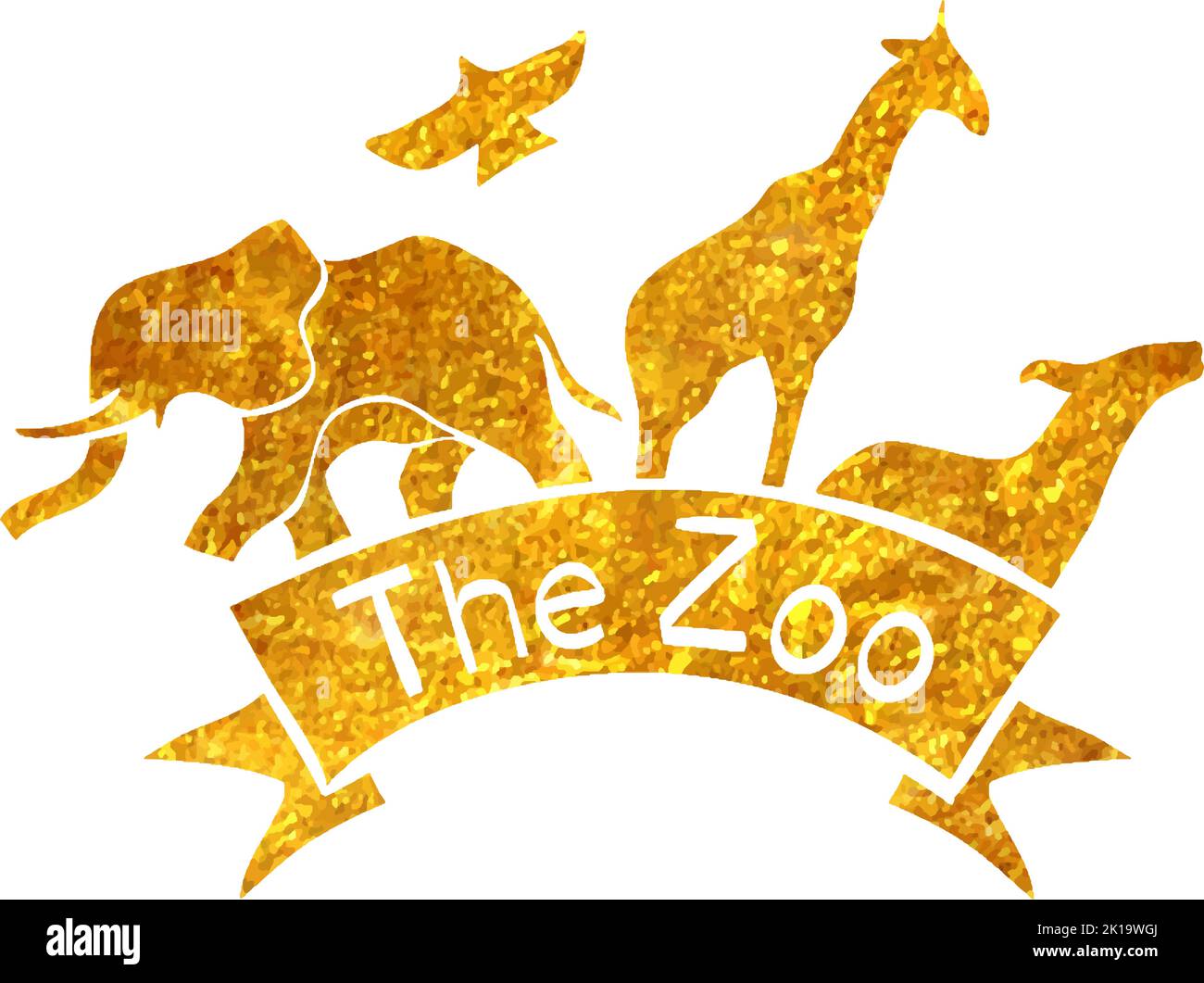 Hand drawn Zoo gate icon in gold foil texture vector illustration Stock ...