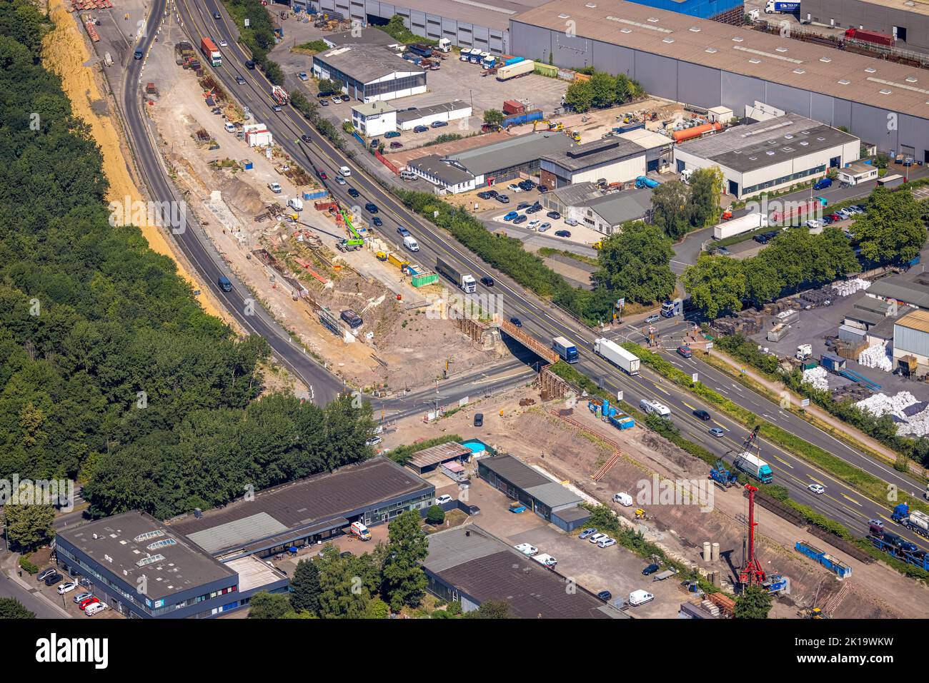 Construction site with new exit duisburg hafen of freeway a40 hi-res ...