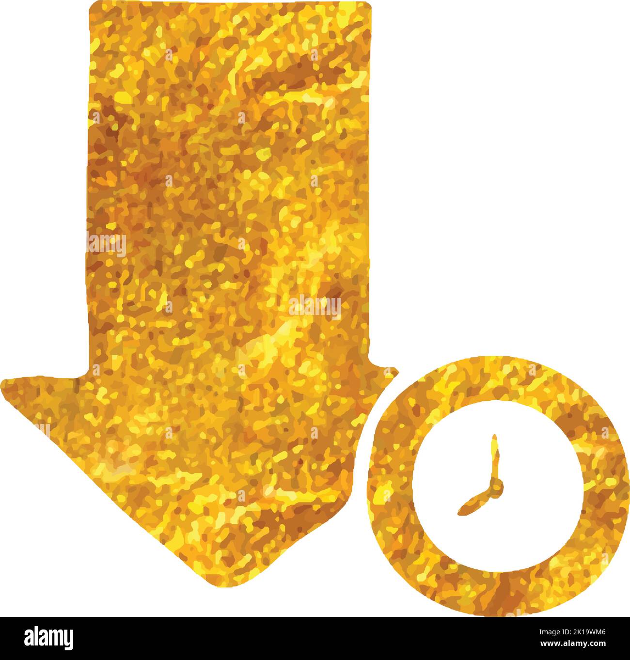 Hand drawn Download arrow with clock icon in gold foil texture vector ...