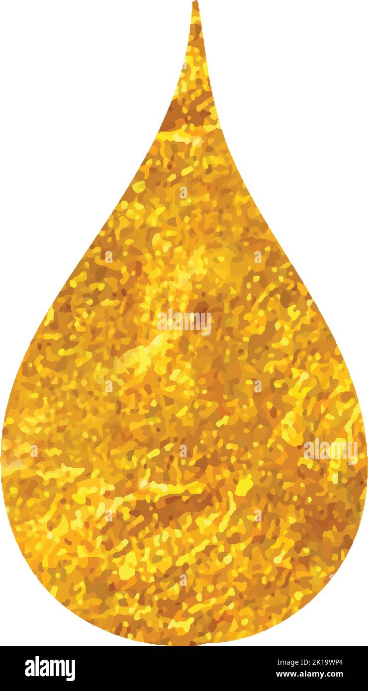 Hand drawn Water drop icon in gold foil texture vector illustration ...