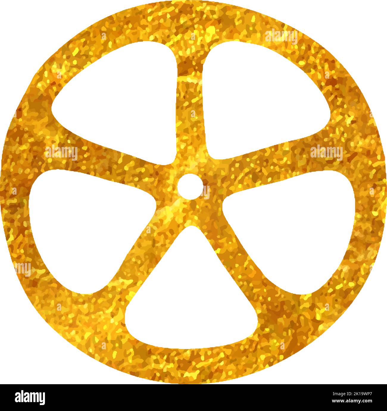 Hand drawn Bicycle wheel icon in gold foil texture vector illustration ...