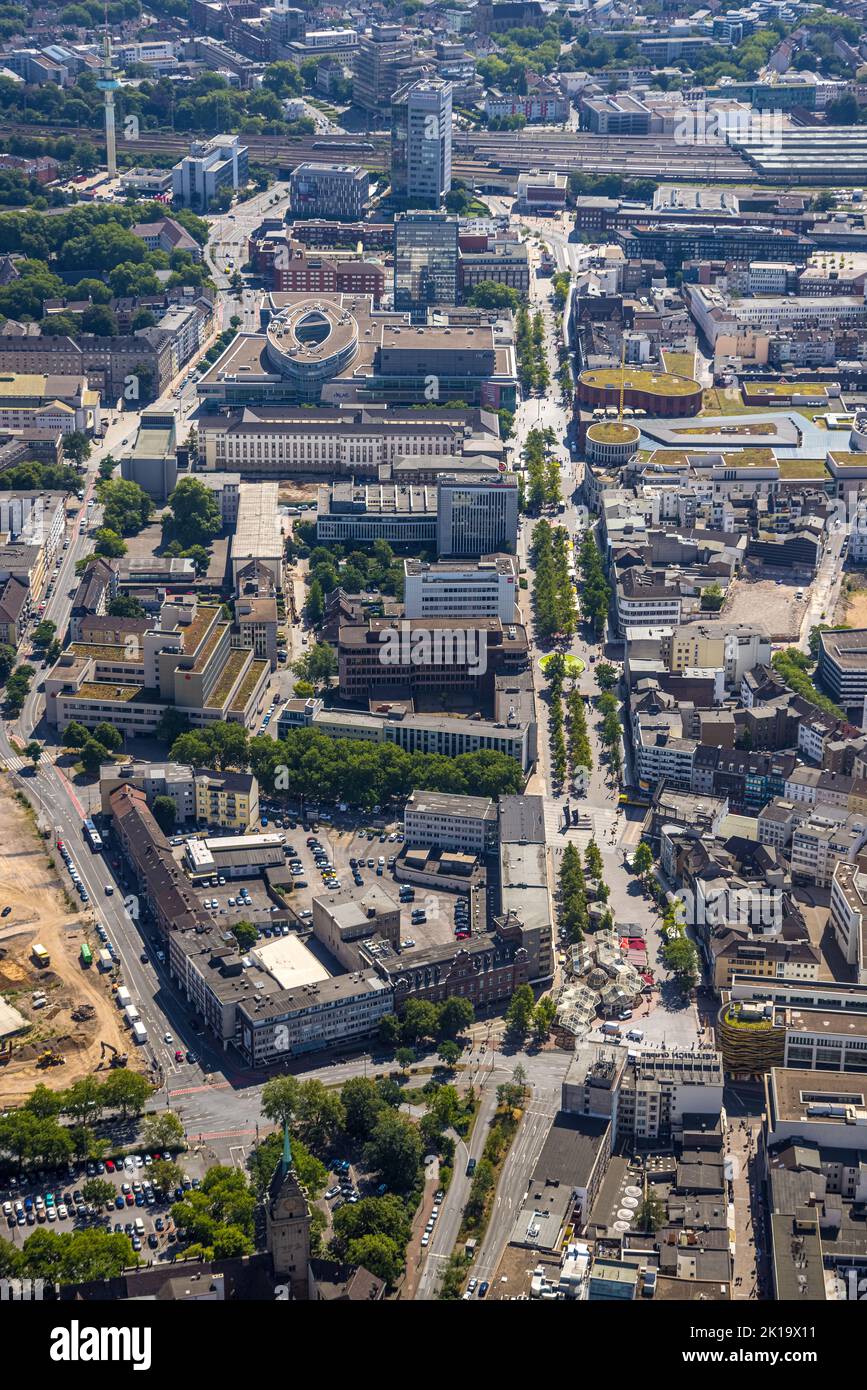 Konigstrasse pedestrian zone with lifesaver sculpture and tree avenue ...