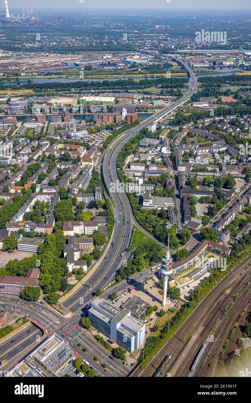 Aerial view, freeway A59 in the area of the city center with ...