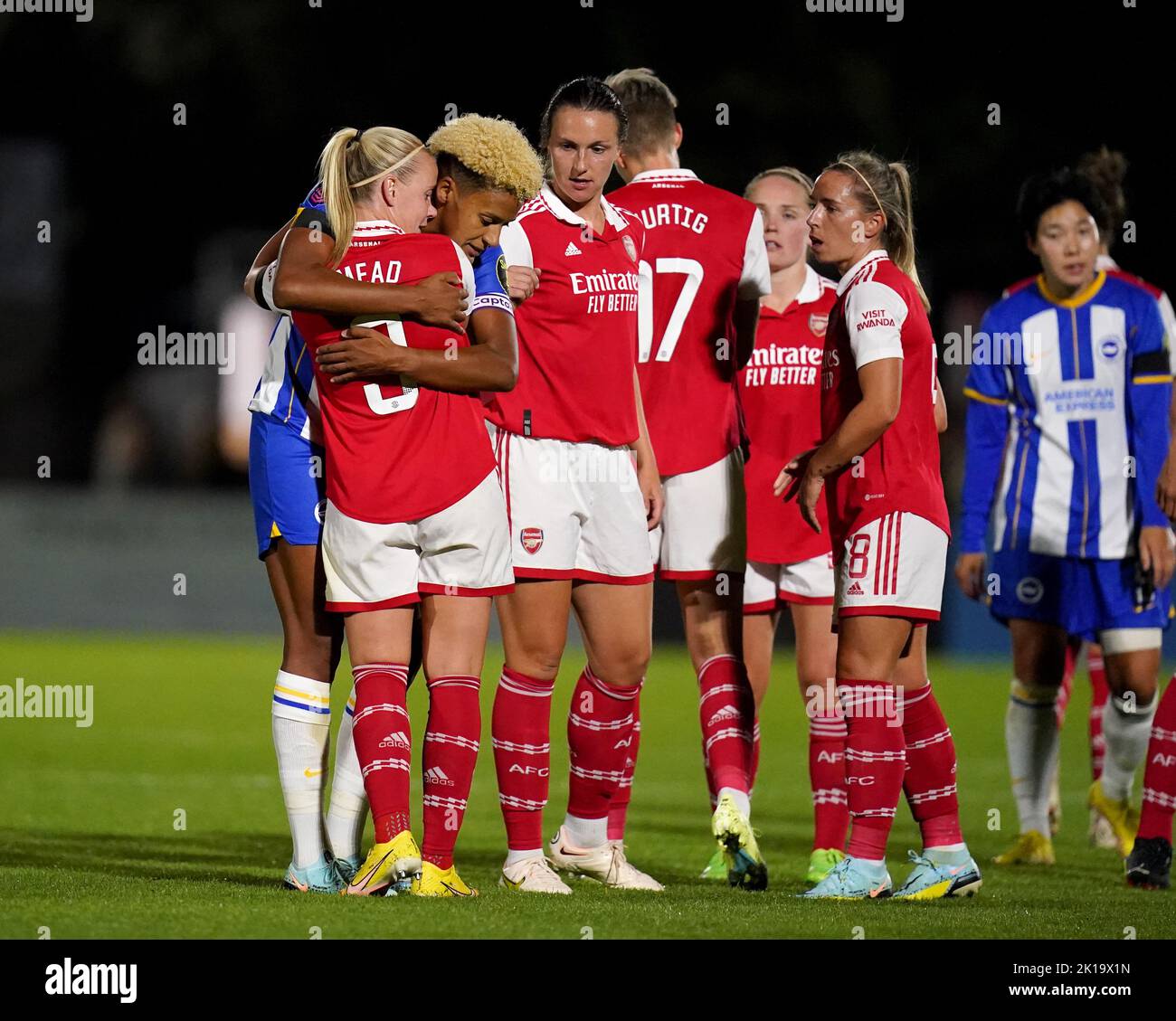 Arsenal's Beth Mead interacts with Brighton's Victoria Williams ...