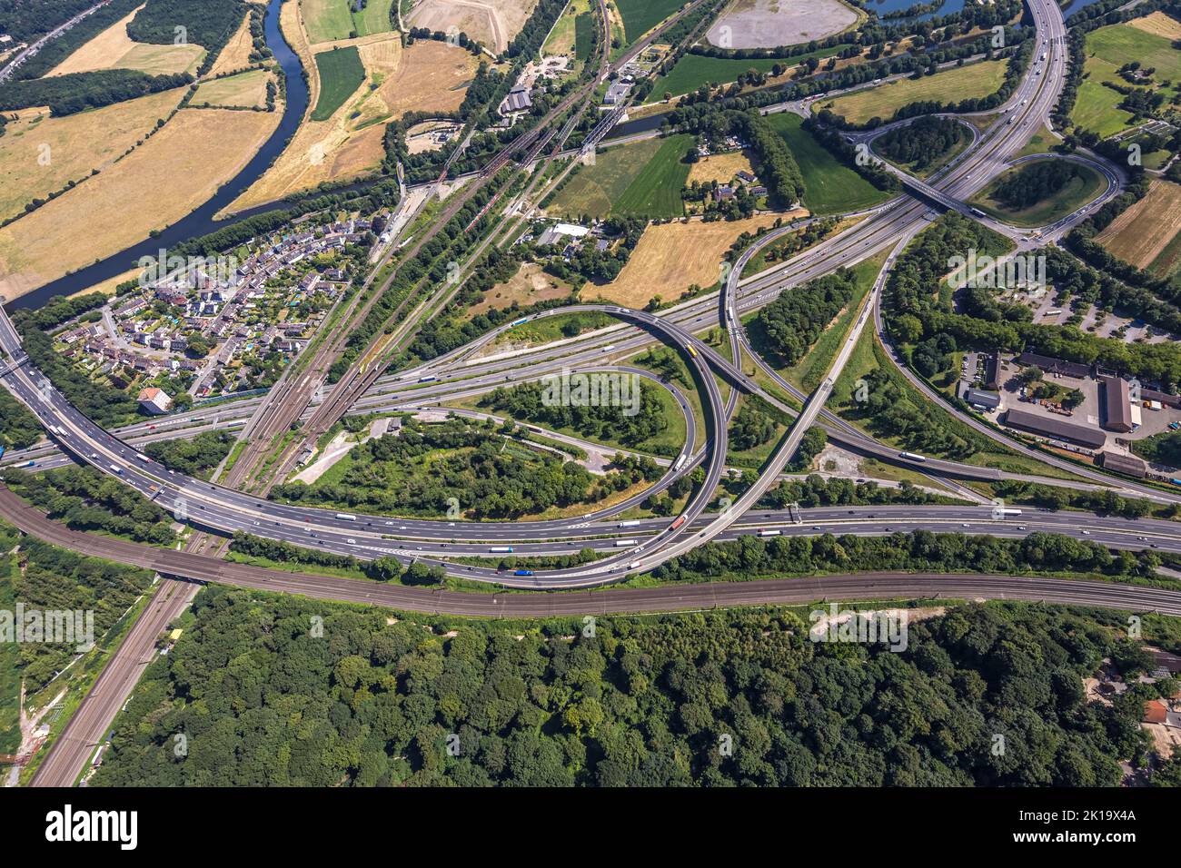 Aerial view, Kaiserberg interchange, A3 freeway and A40 freeway ...