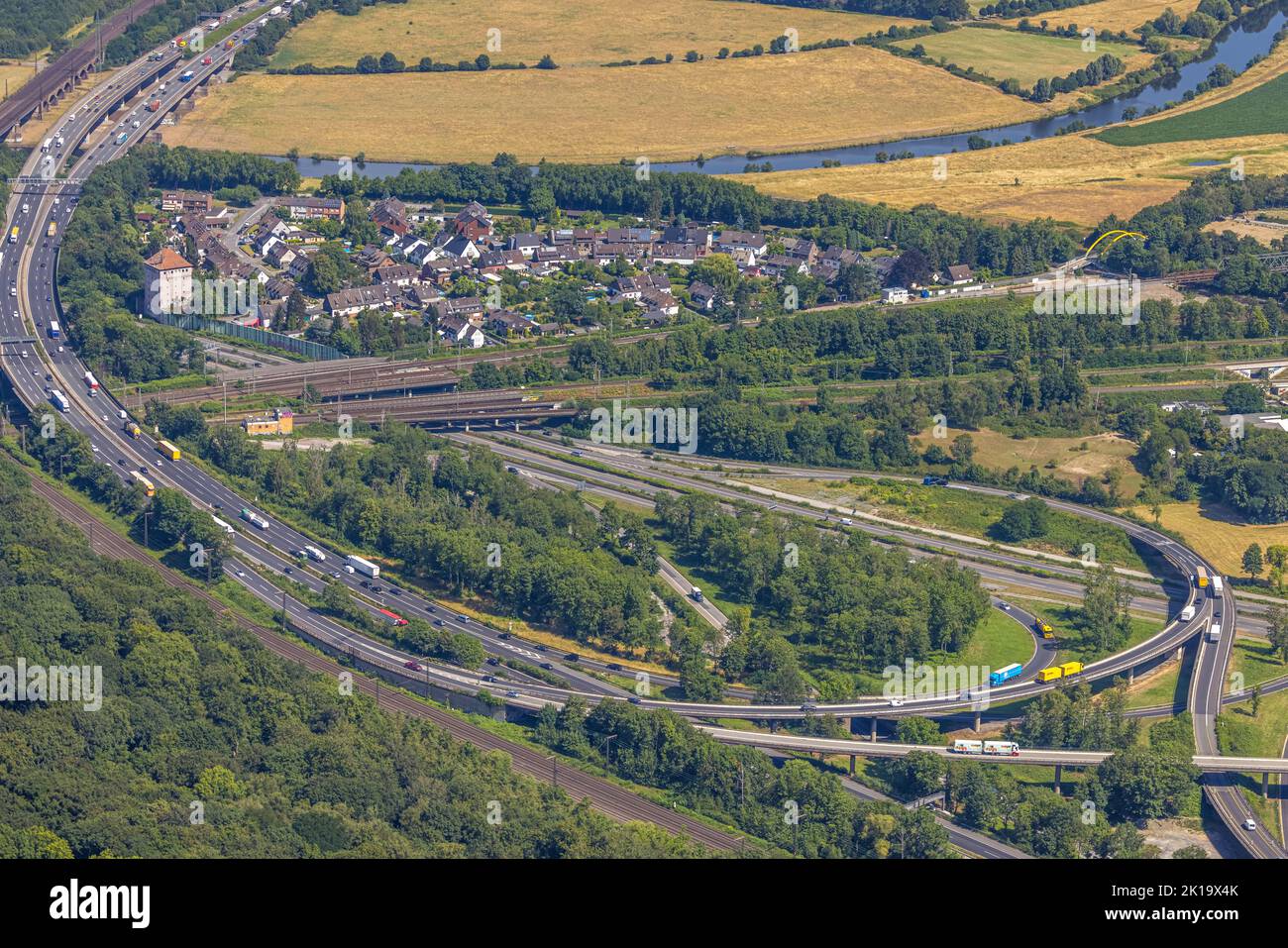 Aerial view, Kaiserberg interchange, A3 freeway and A40 freeway ...