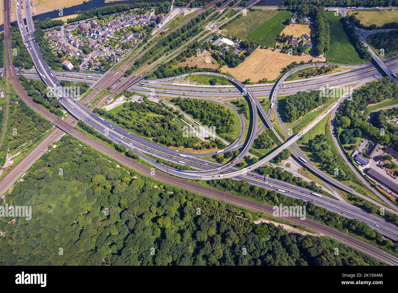Aerial view, Kaiserberg interchange, A3 freeway and A40 freeway ...
