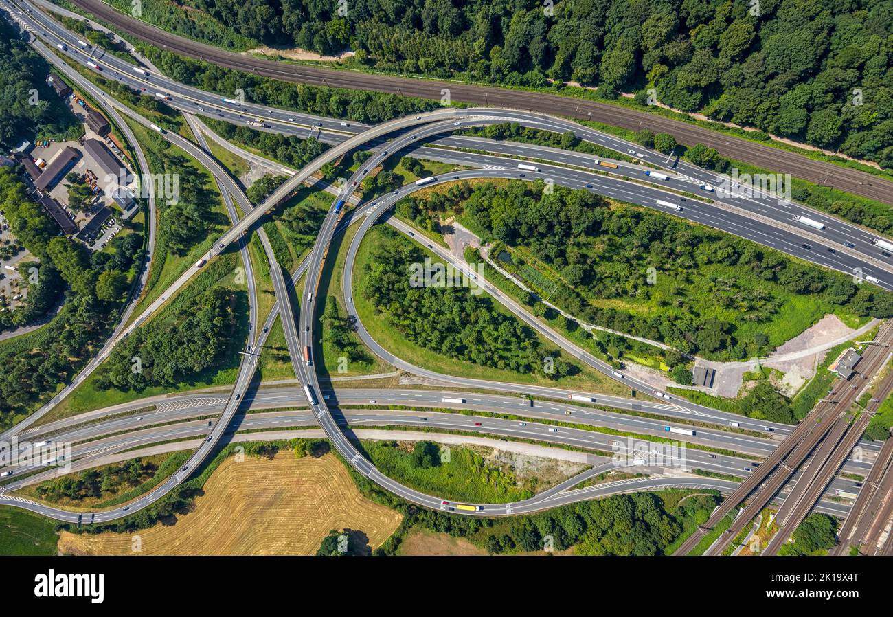 Aerial view, Kaiserberg interchange, A3 freeway and A40 freeway ...