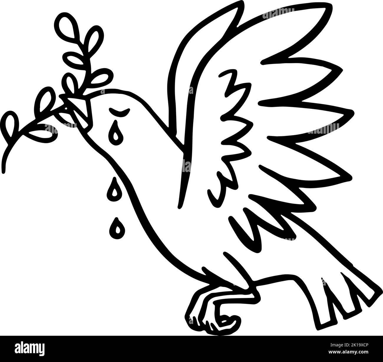 Dove olive peace concept. Hand drawn vector illustration Stock Vector ...
