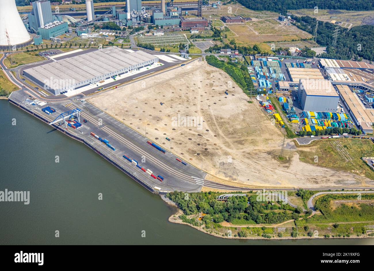 Aerial view, logport VI, construction site with new building logistics ...